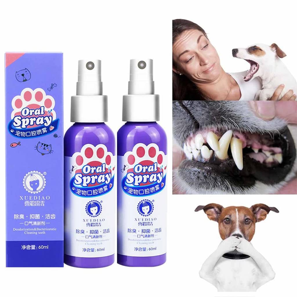 2 Pack Dog Breath Freshener Pet Dental Spray, Remove Plaque & Tartar Buildup Clean Teeth Without Brushing or Rinsing, Clean Dog and Cat Bad Breath Easy to Use, 4 Ounces