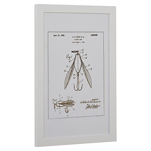 Amazon Brand โ Stone & Beam Modern Gold Ink Reprint of Fishing Lure Patent, White Frame, 15" x 21"
