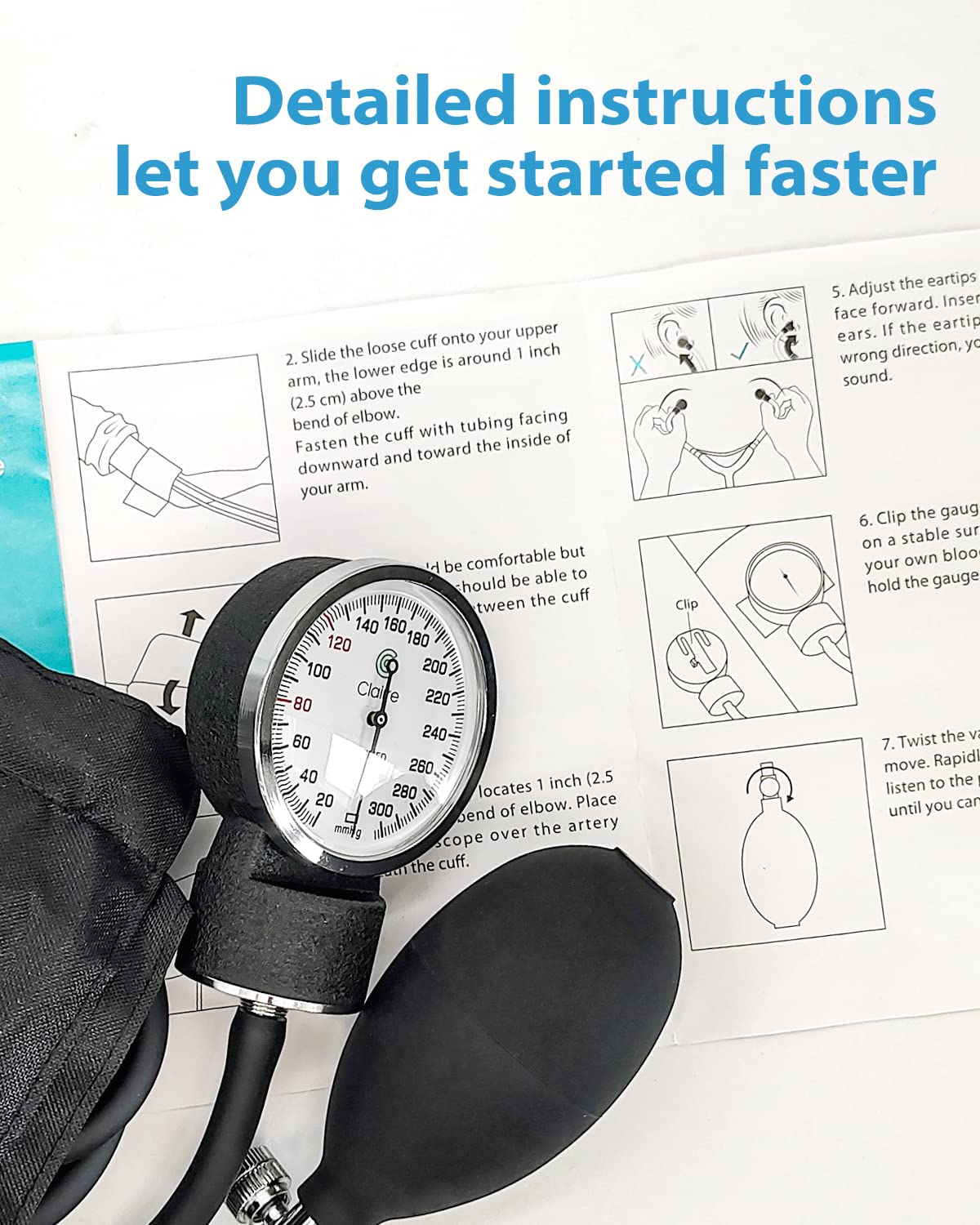 Clairre Professional Sphygmomanometer Manual Blood Pressure Cuff and Stethoscope Kit for Nurses/Doctors/Nursing Students, Carrying Case Included, Universal Cuff Size: 9-16 inch (Black)