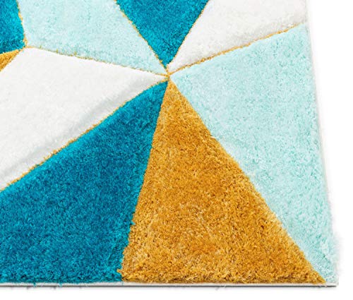 Well Woven San Francisco Venice Blue Modern Geometric 3D Textured Thick and Soft Shag 5'3" x 7'3" Area Rug