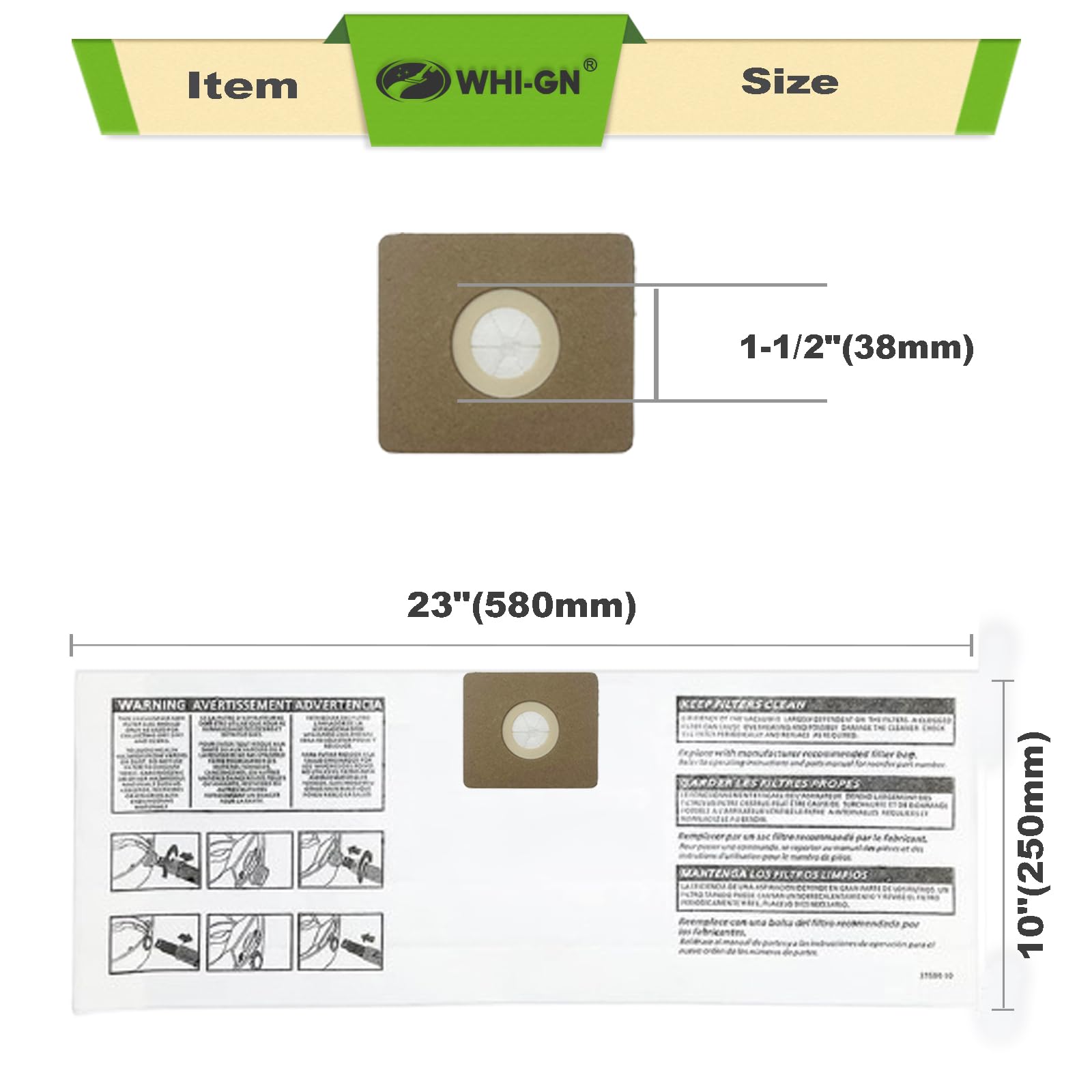 5 Pack Shop Vac 3 Gallon Bags - 90669 All Around Collection Type C Vacuum Bags, part # 9066900 9066933