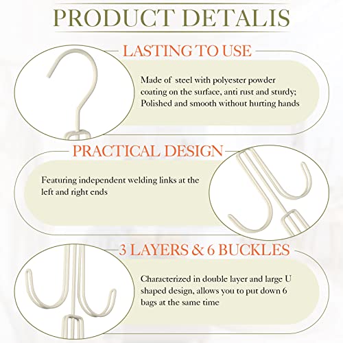 8 Pack Purse Hanger Organizer for Closet Handbag Metal Holder, Hanging Closet Organization Space Saving Storage Scarves, Men's Ties, Women's Shawl, Backpack, Belt, Accessories, Clothes (Apricot)