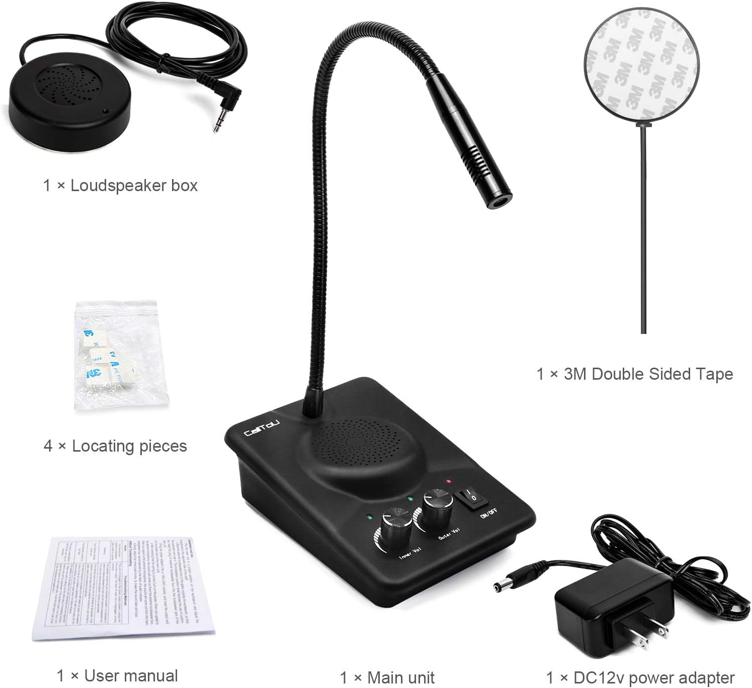 CallToU Window Speaker Intercom System,Dual Way Anti-Interference Intercommunication Microphone Talk Through Glass Window,for Business,Bank,Office,Hospital,Counter,Store,Station,School and More