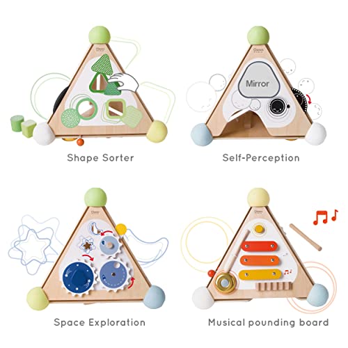 Classic World Wooden Activity Cube, Black Discs, Mirror, Shape Sorter, Space Gear Activity Center for Baby
