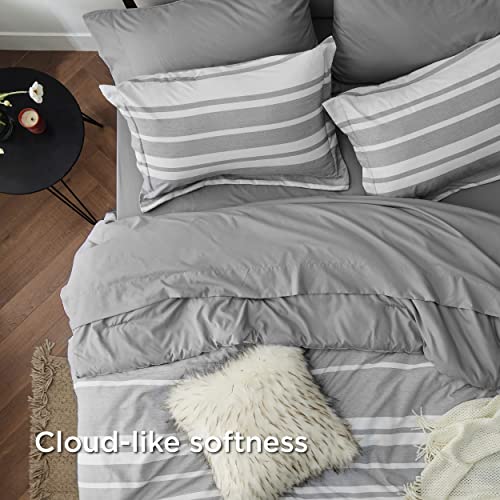 Bedsure Bed in a Bag Full Size 7 Pieces, Gray White Striped Bedding Comforter Sets All Season Bed Set, 2 Pillow Shams, Flat Sheet, Fitted Sheet and 2 Pillowcases