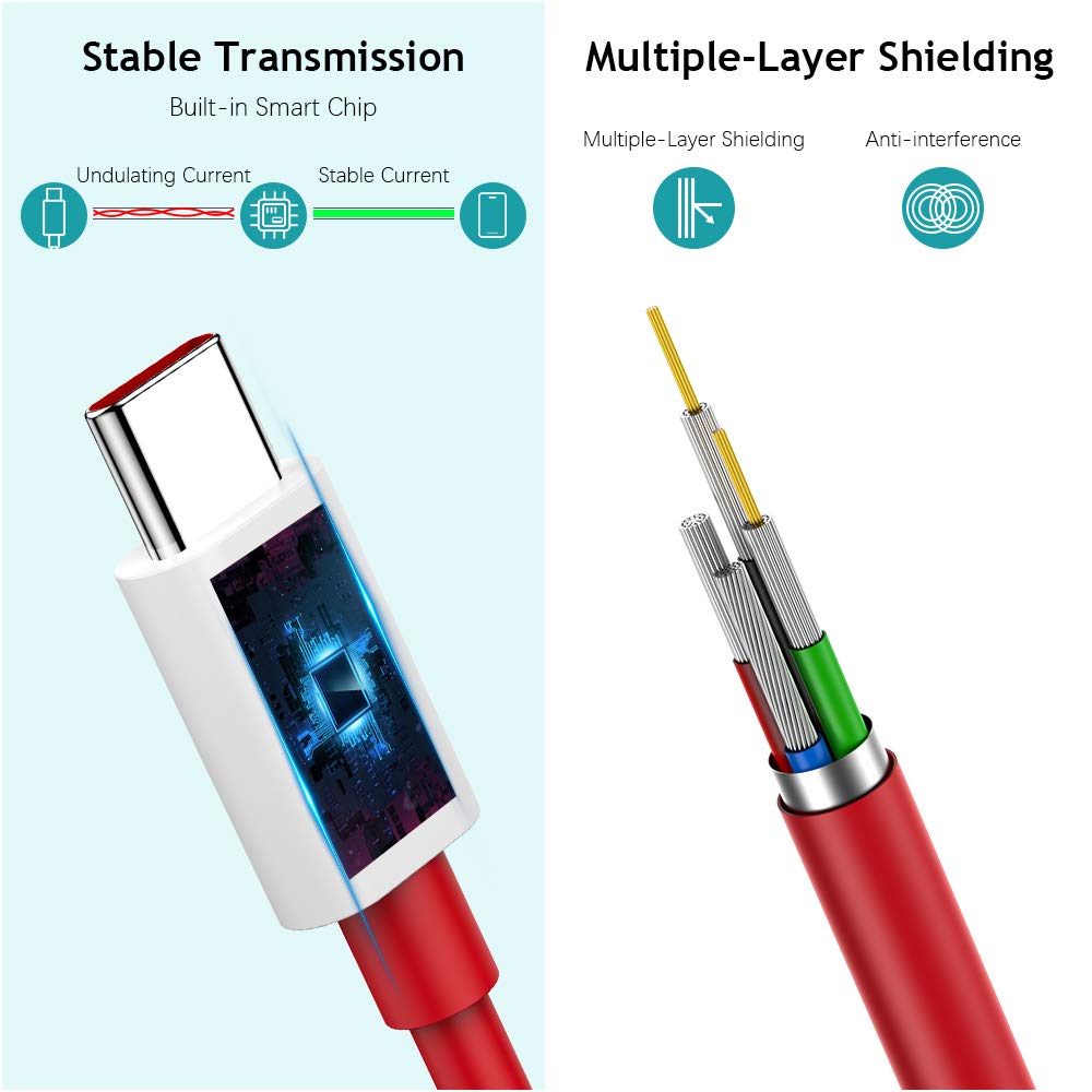 COOYA 65W Warp Charge Cable for OnePlus 9 Pro 8T Charging Cable USB C to USB C Cable Compatible for MacBook Air MacBook Pro 13 Inch 2020, 6.6FT Super Fast Charging Cord for Samsung S21 Ultra 5G S20 FE