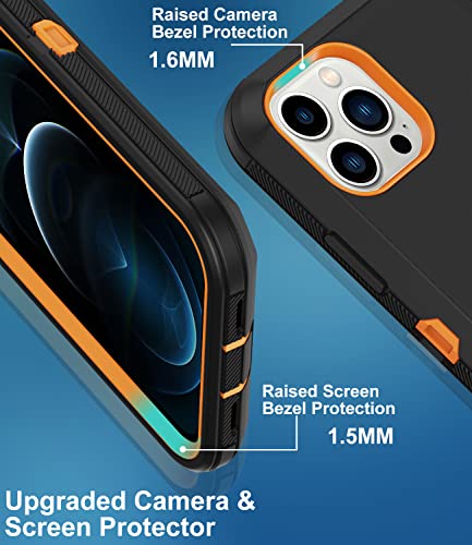 Aimoll-88 iPhone 12 Pro Max Case, Built-in Screen Protector, Heavy Duty Drop & Shockproof, Dust-Proof, Rugged Full Body Cover (Black/Orange)