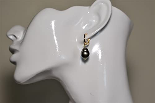 14K Gold Filled Genuine Tahitian Black Pearl Hoop Earrings for Women