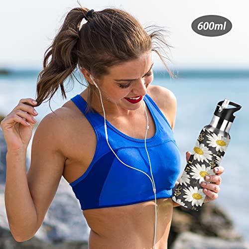 ALAZA Flower Music Note Water Bottle with Straw Lid Vacuum Insulated Stainless Steel Thermo Flask Water Bottle 20oz