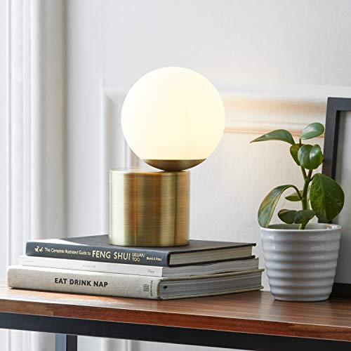 Amazon Brand β Rivet Modern Glass Globe Living Room Table Desk Lamp With LED Light Bulb - 7 x 10 Inches, Brass Finish