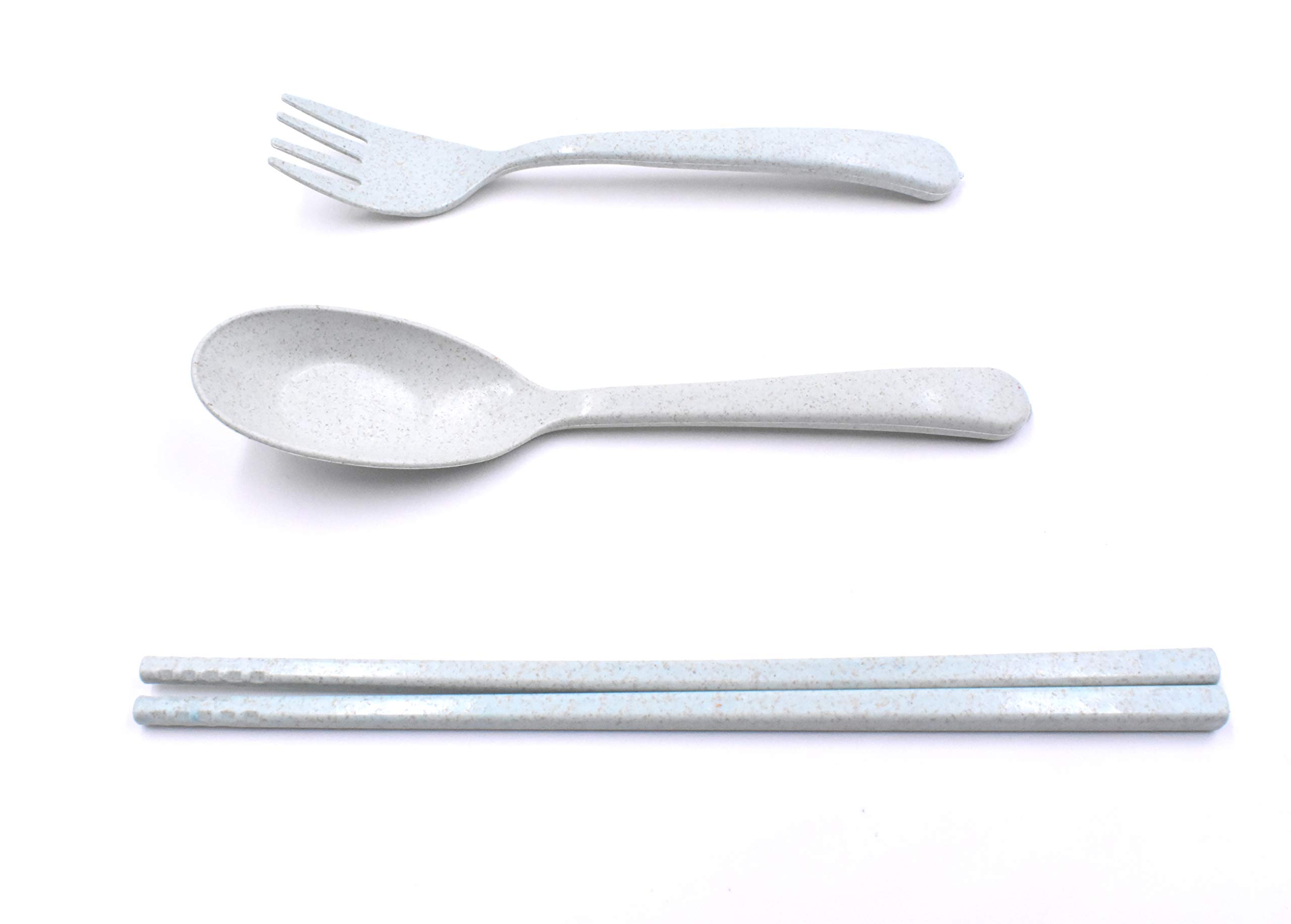 3PCS Portable Cutlery Blue Boreal Europe Style Healthy Eco-Friendly Wheat Straw Spoon Chopstick Fork Tableware set for Travel, Picnic, Camping or Just for Daily Use (Blue)