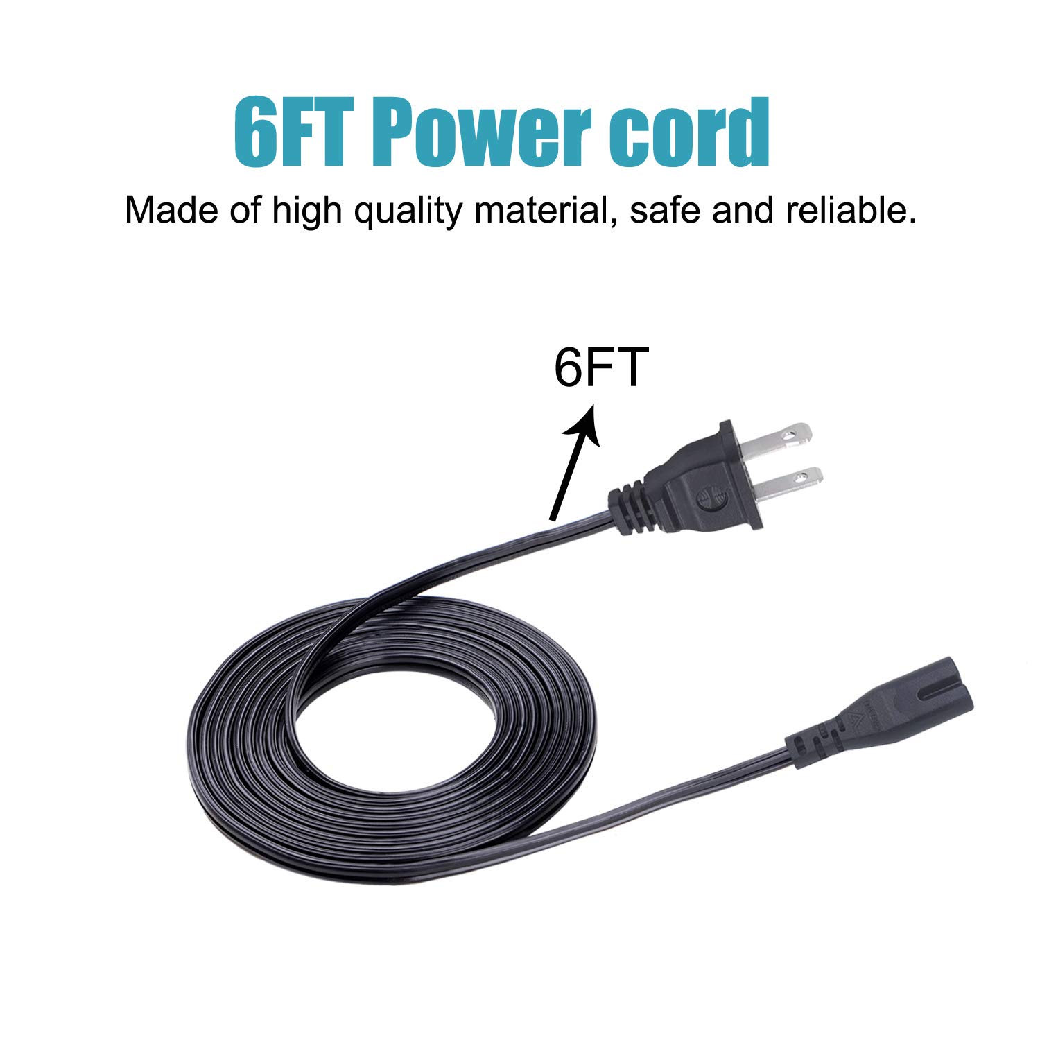 6ft Power Cord for Xbox Series X Console 2 Prong Power Cord Replacement AC Cable