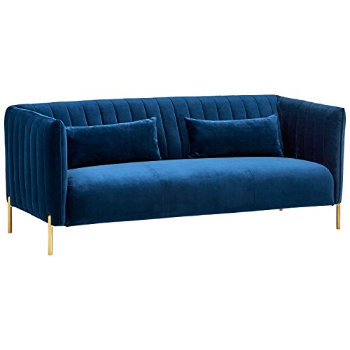 Amazon Brand – Rivet Frederick Mid-Century Channel Tufted Velvet Sofa Couch, 77.5"W, Navy Blue