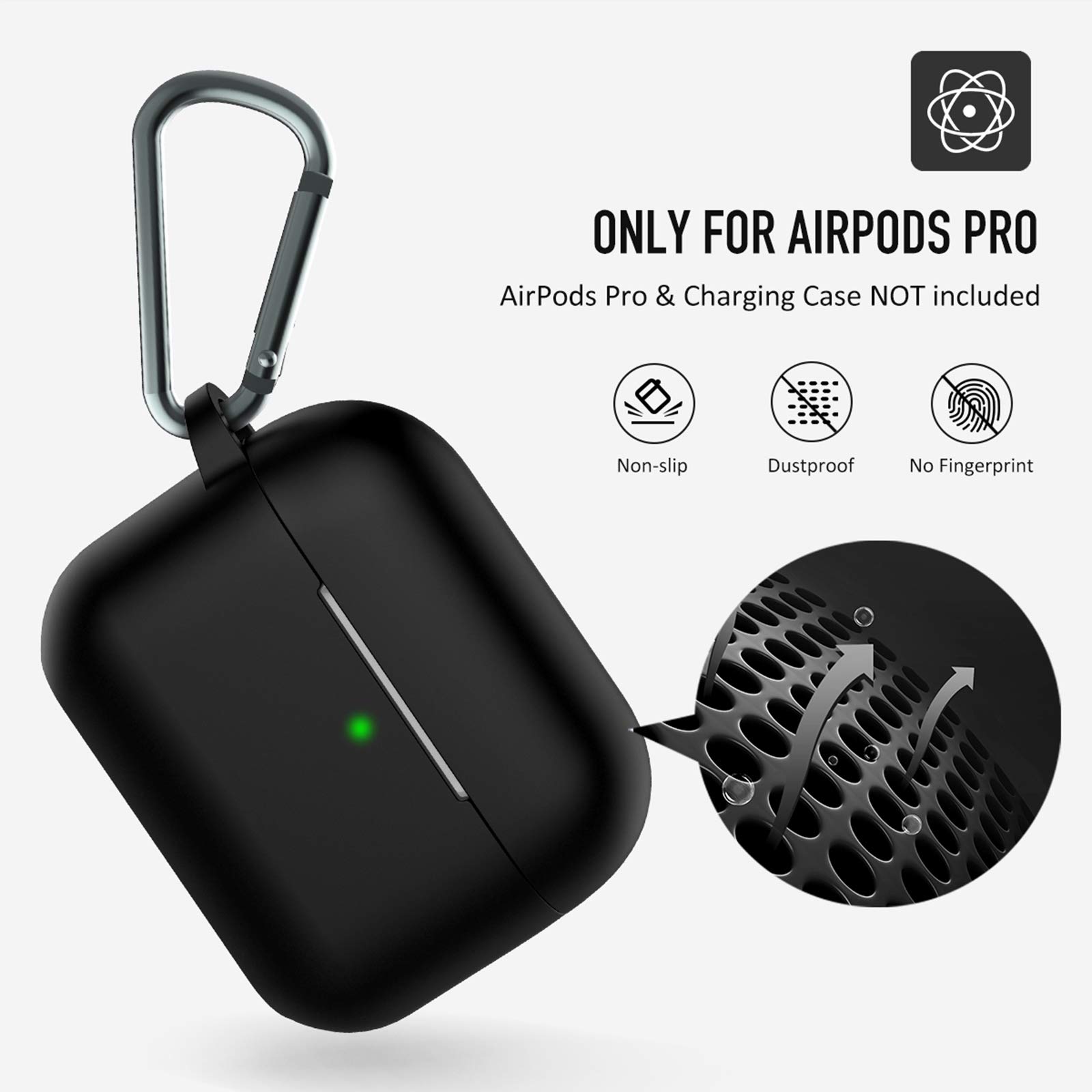 AirPods Pro Case Cover, Coffea Protective Silicone Case with Keychain for Apple AirPod Pro, Black [US Patent Registered]