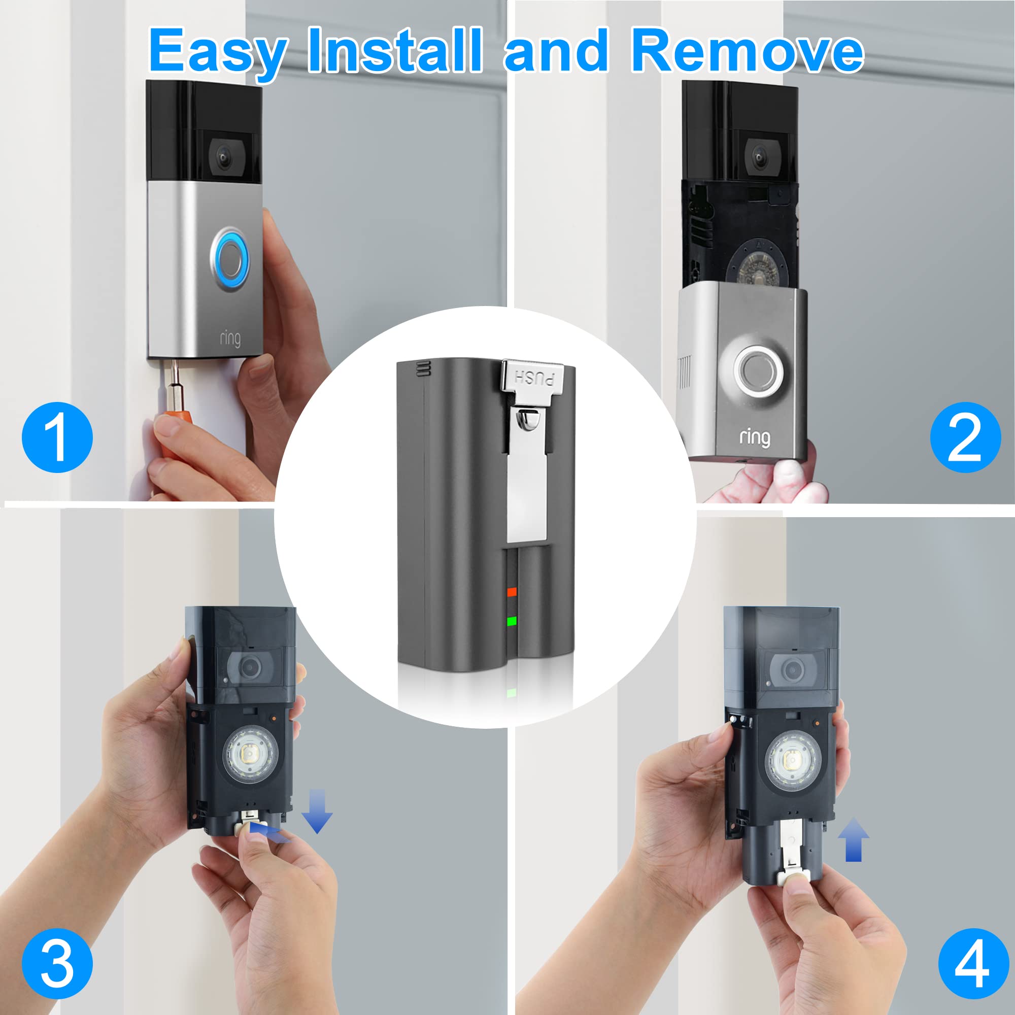 2 Pack Battery with Charger Station Compatible with Ring-Doorbell Camera 2/3/3+/4, Peephole Cam, Spotlight Camera, 6040mAh Rechargeable Li-ion Batteries (NOT for Stick Up Cam)