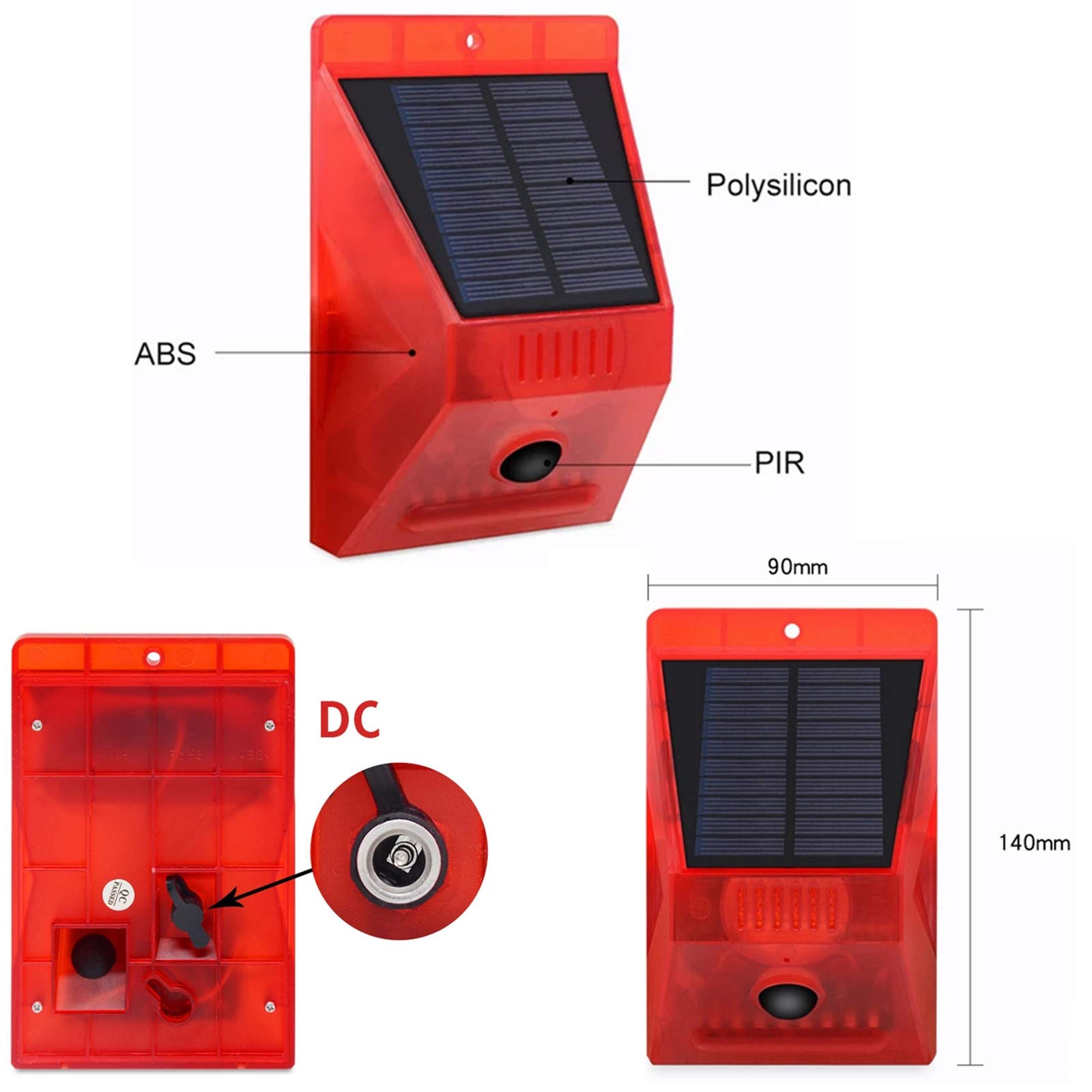 ChunHee Solar Alarm Strobe Light with Remote Control Motion Sensor Detector Outdoor Alarm 129db Sound Security Siren IP65 Waterproof Protected for Villa, Chicken coop, Farm, Yard, 4 Pack