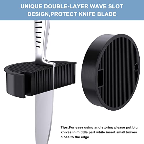 Knife Block Holder, Cookit Universal Knife Block without Knives, Unique Double-Layer Wavy Design, Round Black Knife Holder for Kitchen, Space Saver Knife Storage with Scissors Slot