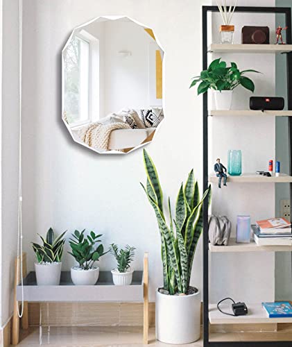 Frameless Scalloped Wall Mirror for Bathroom - Rectangle 20'' X 28'' X 1" Beveled Edge Frameless Rectangle Bathroom Mirror for Wall