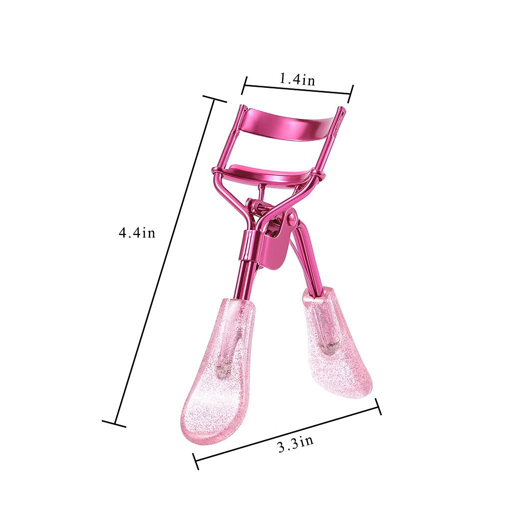 Uranian Eyelash Curlers Pink Lash Curler with 2 Silicone Refill Pads Glitter Handle Eye Lashes Curler Eyelashes Tool for Women and Girls (Pink)