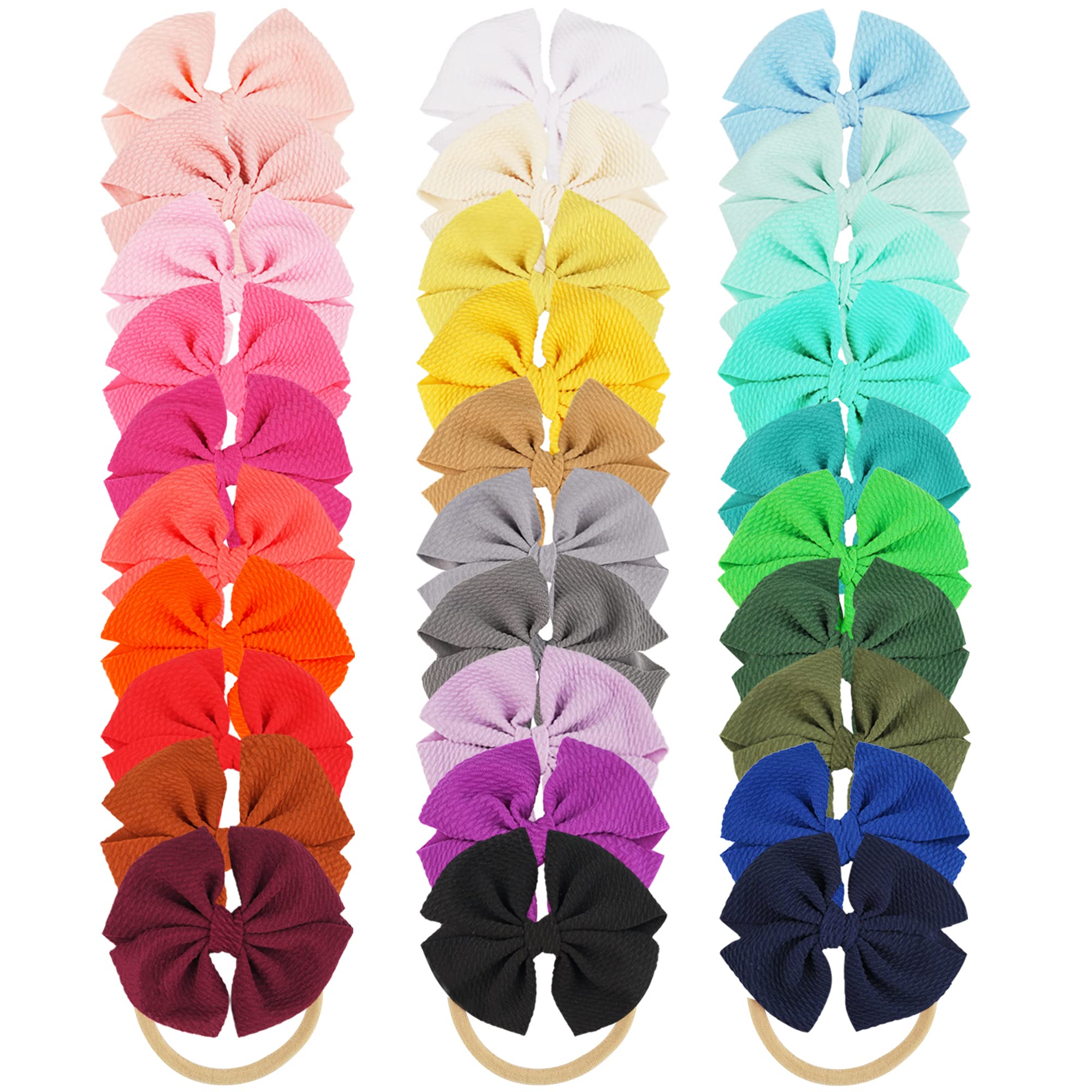 DED 30Pcs Hair Bows Nylon Headbands Super Stretchy Baby Hairbands Hair Accessories for Newborn Infant Toddler