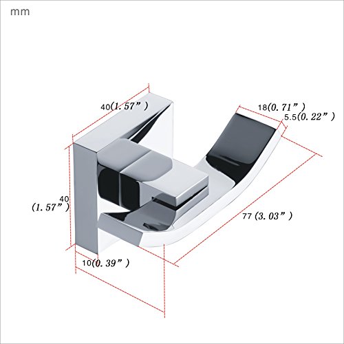 Beelee Chrome Bathroom Hooks Double Towel Hooks for Wall Robe Hook Wall Hook Polished Chrome Coat Hanger in Square Design