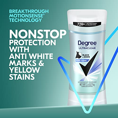 Degree Antiperspirant for Women Protects from Deodorant Stains Pure Clean Deodorant for Women 2.6 oz, Pack of 4
