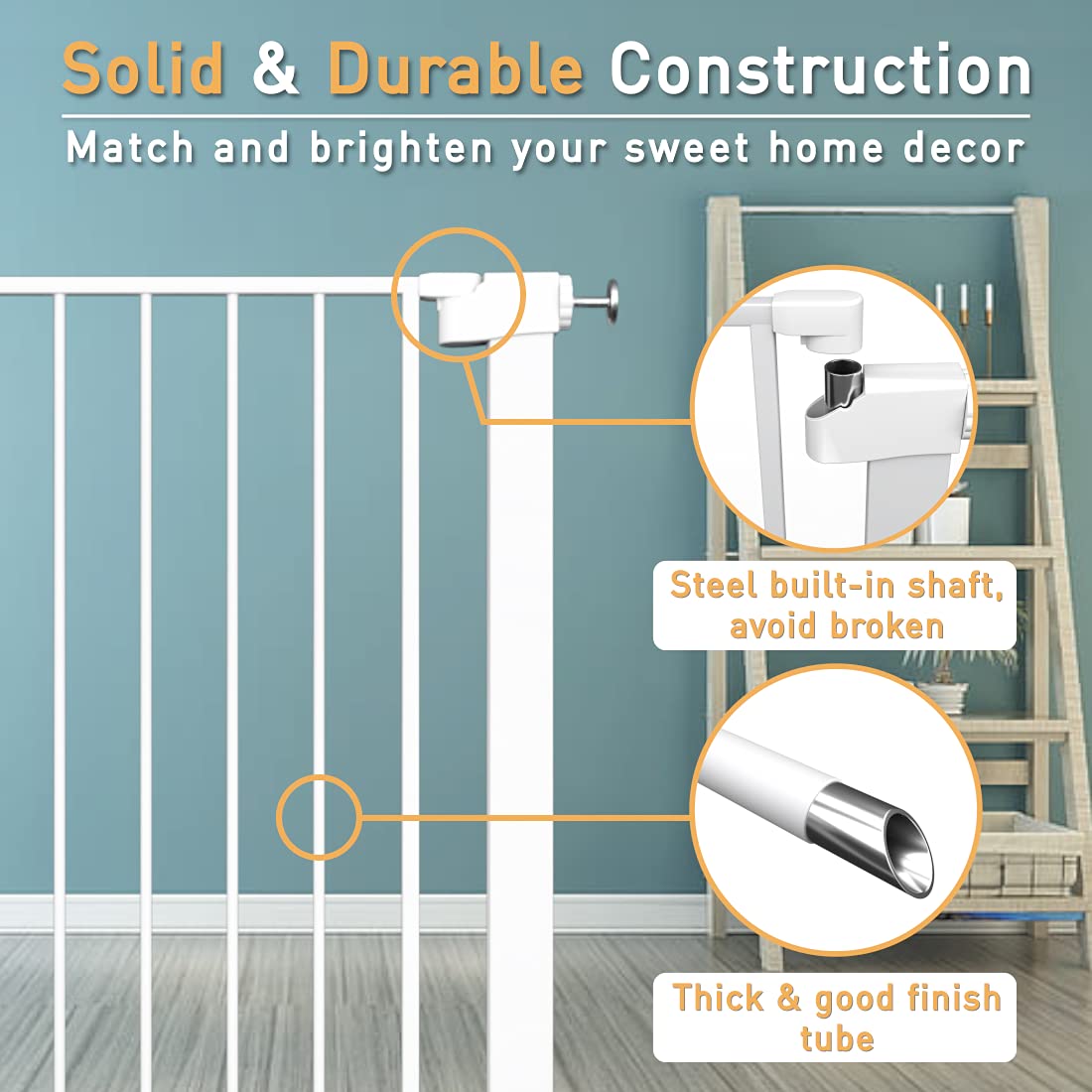 Extra Tall Baby Gate Stand 38" Tall - 59.84"-62.60" Wide Long Walk Through Pet Gate for kids or Large Pets - Metal Pressure Mounted Safety Gate