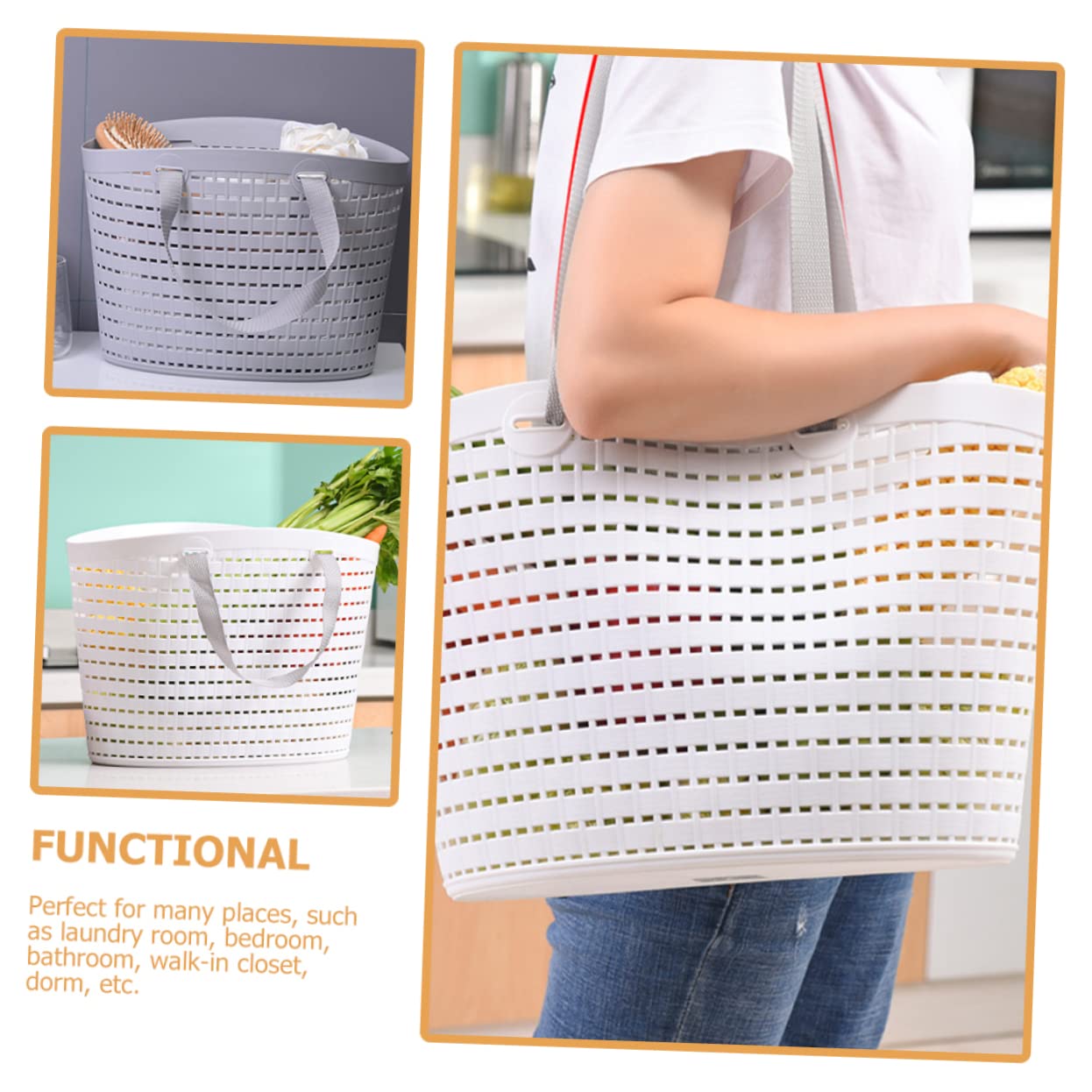 2pcs Plastic Laundry Basket Shopping Tote Bag Plastic Hanger Chicken Egg Basket Picnic Basket Bath Basket Laundry Basket Plastic Clothes Holder Sundries Organizer Hollow-out Basket