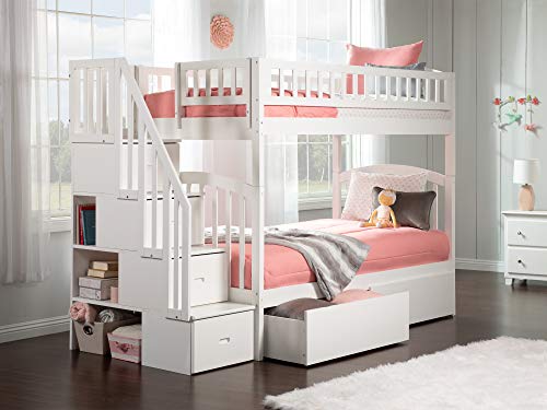 AFI Westbrook Staircase Bunk Twin Over Twin with Turbo Charger and Urban Bed Drawers in White
