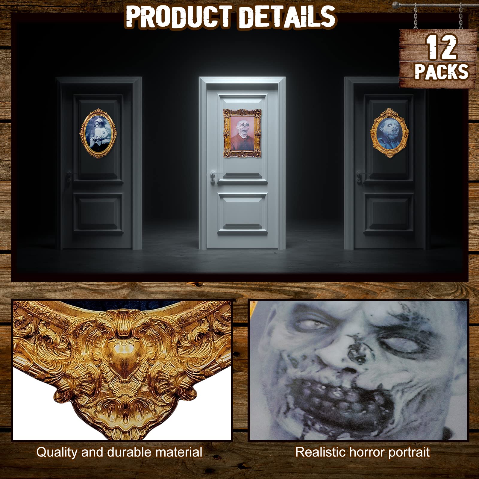 Cindeer 12 Pcs Halloween 3D Changing Face Moving Picture Frame Scary Decor Spooky Ghost Portrait Halloween Wall Decoration for Window Wall Halloween Party Haunted House