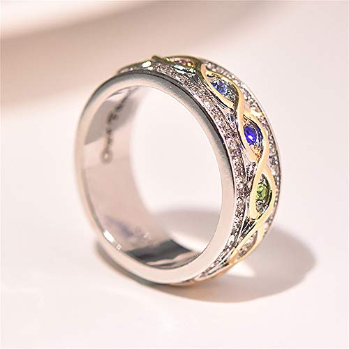 Fashion 18k Gold Ruby Sapphire Ring 925 Sterling Silver Shiny Full Diamond Ring Cubic Zirconia Promise Rings CZ Diamond Multi Row Ring Eternity Engagement Wedding Band Ring for women (US Code 8)