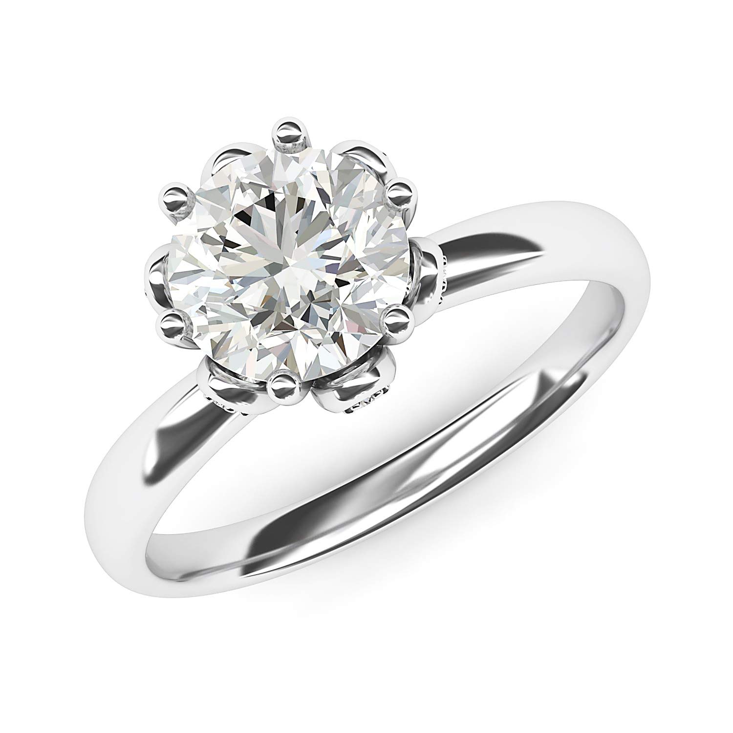 14k White Gold Romantic Flower Style 6-Prong Set 2.0 CT Simulated Diamond Engagement Ring (8)