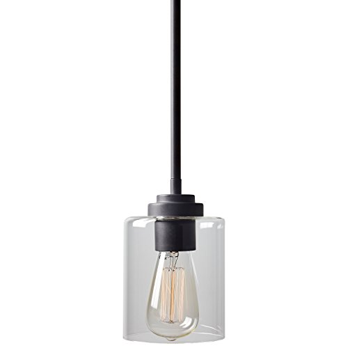 Amazon Brand β Stone & Beam Modern Farmhouse Glass Cylinder Pendant Light Fixture With Light Bulb - 4.75 Inch Shade, 10 - 58 Inch Cord, Oil-Rubbed Bronze