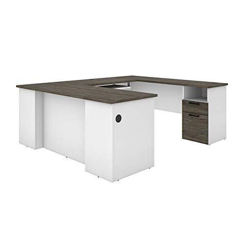 Bestar Norma U or L-Shaped Desk, 71W, Walnut Grey & White