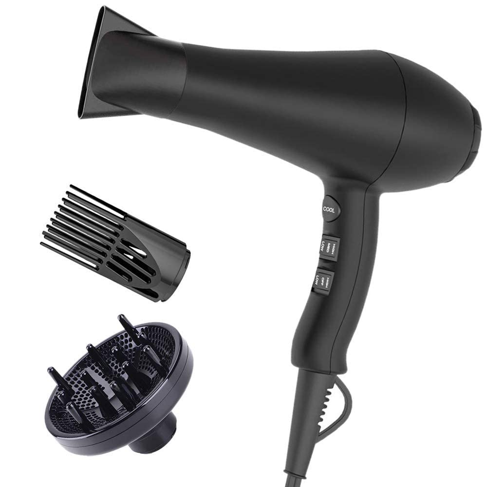1875W Ionic Hair Dryer with Diffuser, Professional Powerful Fast Dry Blow Dryer with Concentrator Attachments, Adjustable 3 Heat & 2 Speed