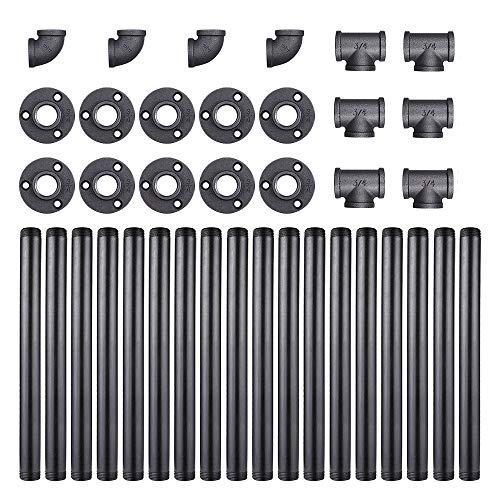 Niubid 3/4 Inches Malleable Cast Iron Pipe 2 PCS 5 Tier. Vintage Industrial Wall Mount Bookshelf Shelving Unit, DIY Open Bookshelf, Shelf Shelves, Home Improvement Kitchen Shelves.