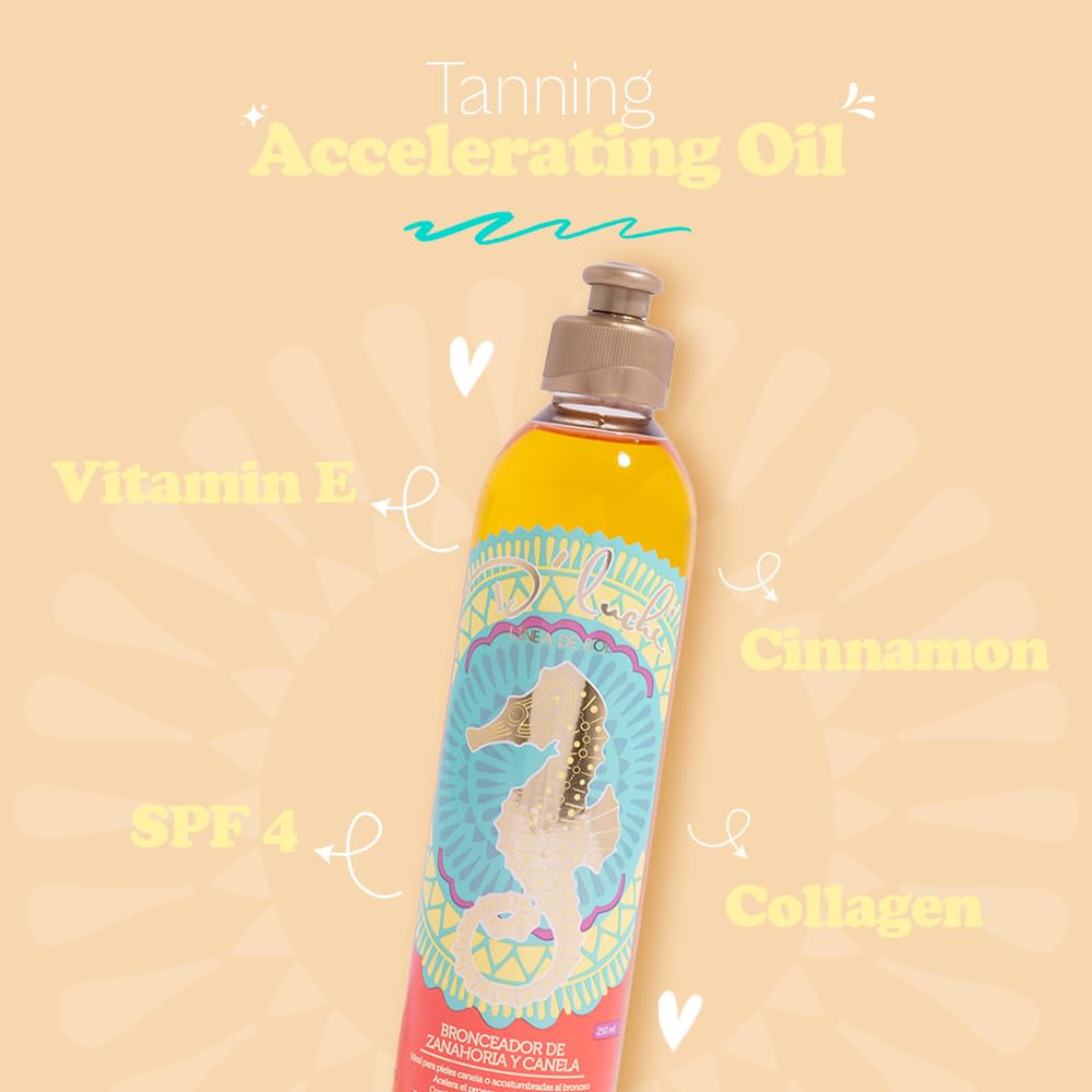 D'Luchi Carrot Tanning Oil with Cinnamon, Vitamin E & Collagen, High Natural Beta-Carotene Tanning Accelerator SPF 4 Suntan Oil, 8.45 Oz