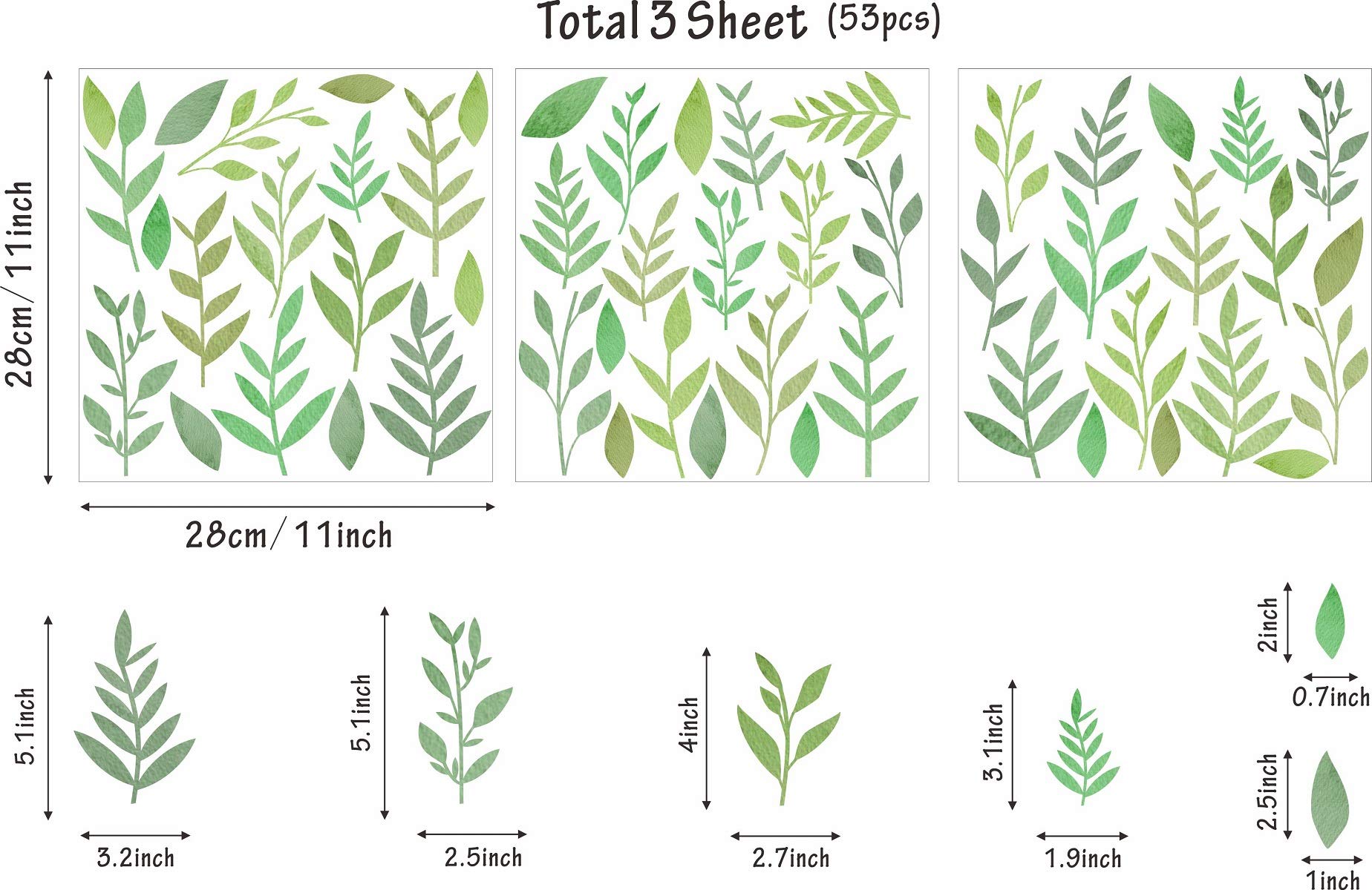 IKEYU Green Leaf Wall Decals Watercolor Leaves Wall Stickers Small Green Leaves Wall Decal Fresh Leaf Wall Sticker for Nursery Bedroom Living Room