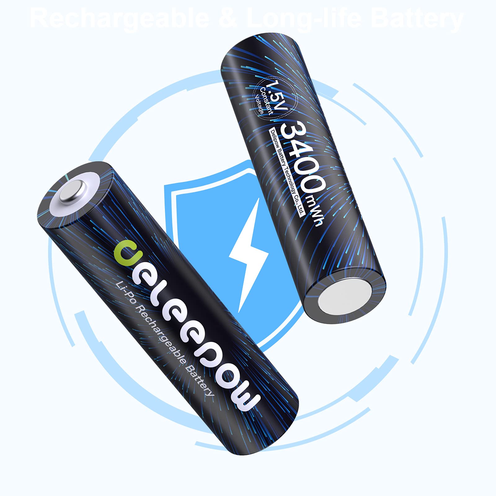 Deleepow 1.5V AA Rechargeable Batteries, Li ion Batteries 3400mWh High Capacity with LCD Charger, 1500 Cycles, 1.5H Fast Charge, 4 Packs, for Cordless Phones, Household, Business Devices, Electronics