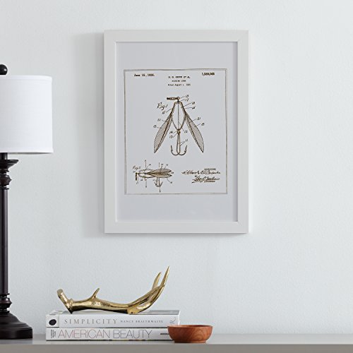 Amazon Brand โ Stone & Beam Modern Gold Ink Reprint of Fishing Lure Patent, White Frame, 15" x 21"
