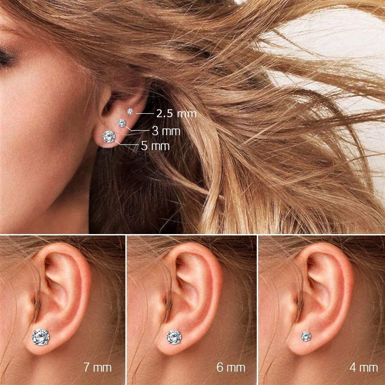 14k White Gold Solitaire Round Tint Cubic Zirconia Small CZ Stud Earrings with 14k Gold butterfly Push-backs (3mm)