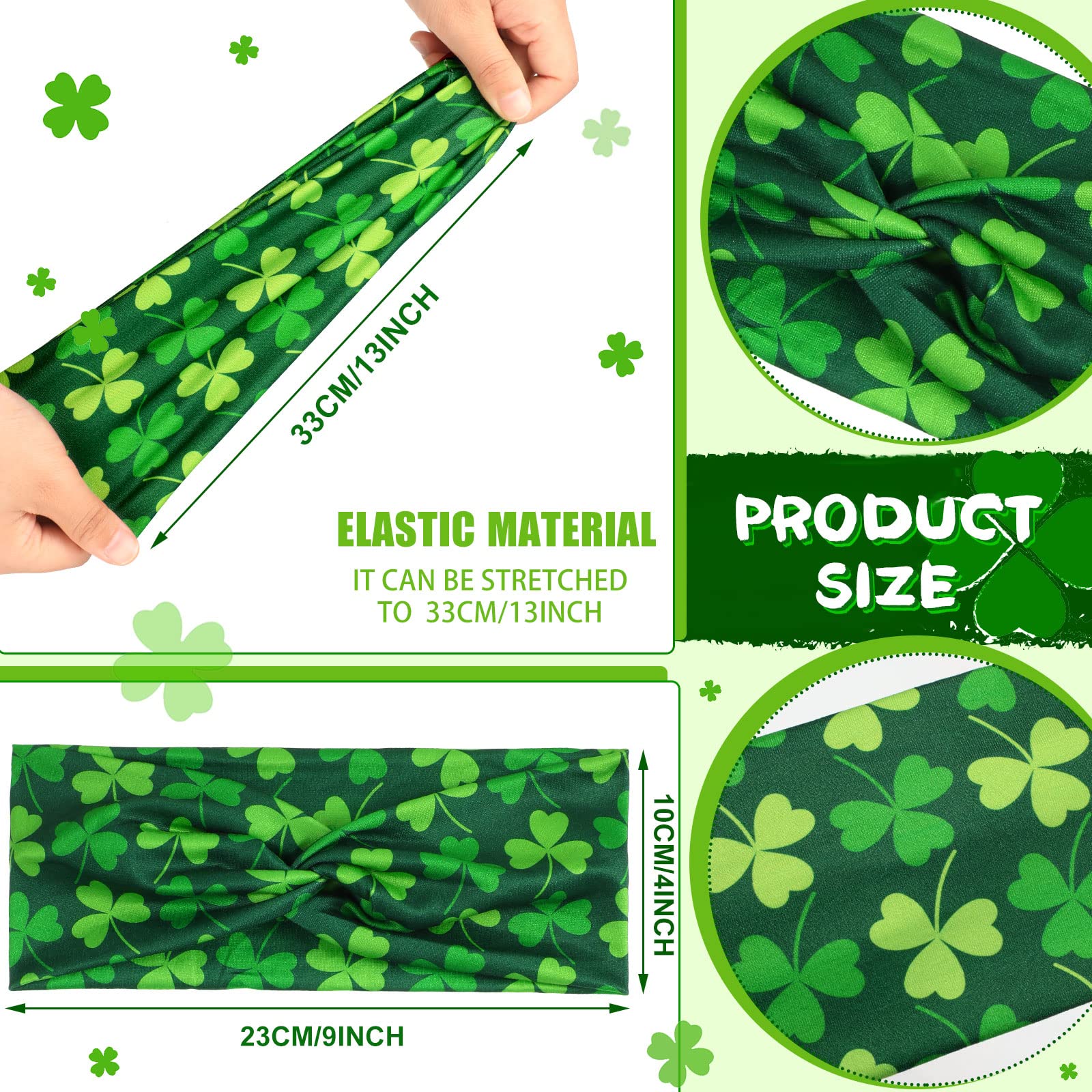 20 Pcs St. Patrick's Day Headbands Elastic Non Slip Hair Accessories Bulk Shamrock Pattern St. Patrick's Day Hairband for Women Girl