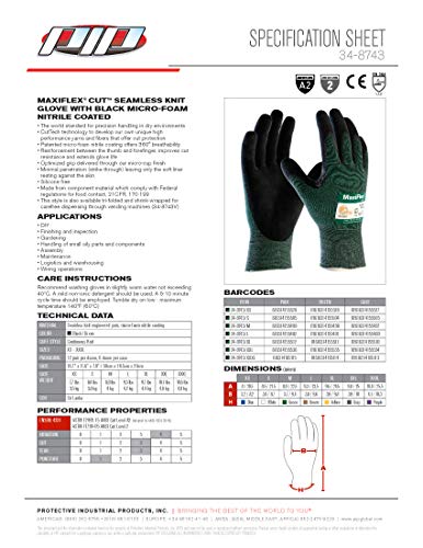 3 Pack MaxiFlex Cut 34-8743 Cut Resistant Nitrile Coated Work Gloves with Green Knit Shell and Premium Nitrile Coated Micro-Foam Grip on Palm & Fingers. Size: Small