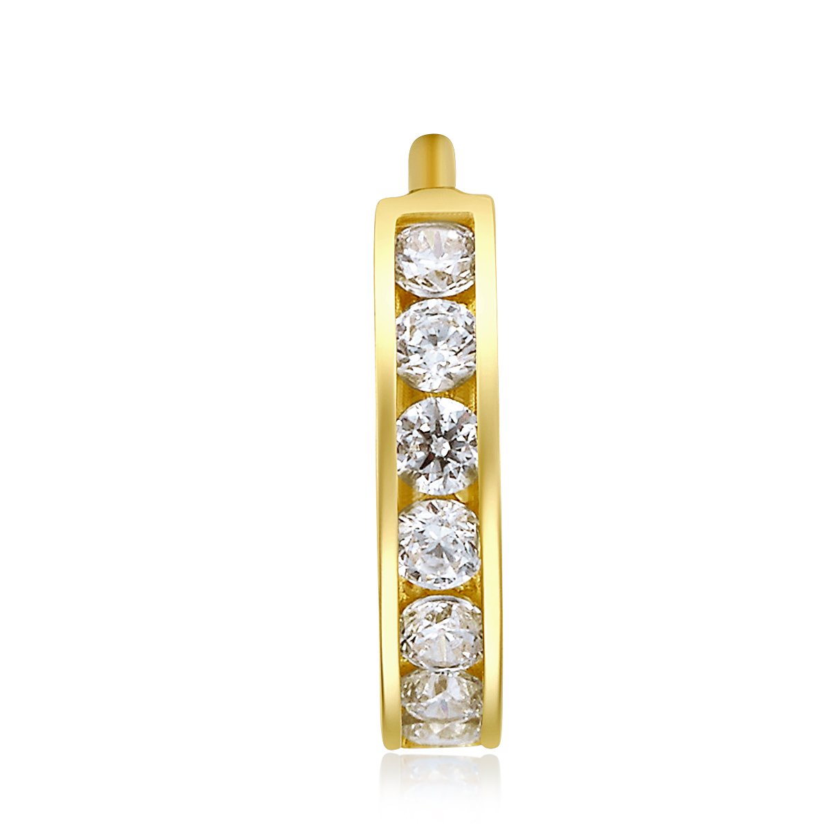 14k REAL Yellow Gold 2mm Thickness CZ Channel Set Hoop Huggie Earrings (12 x 12 mm)