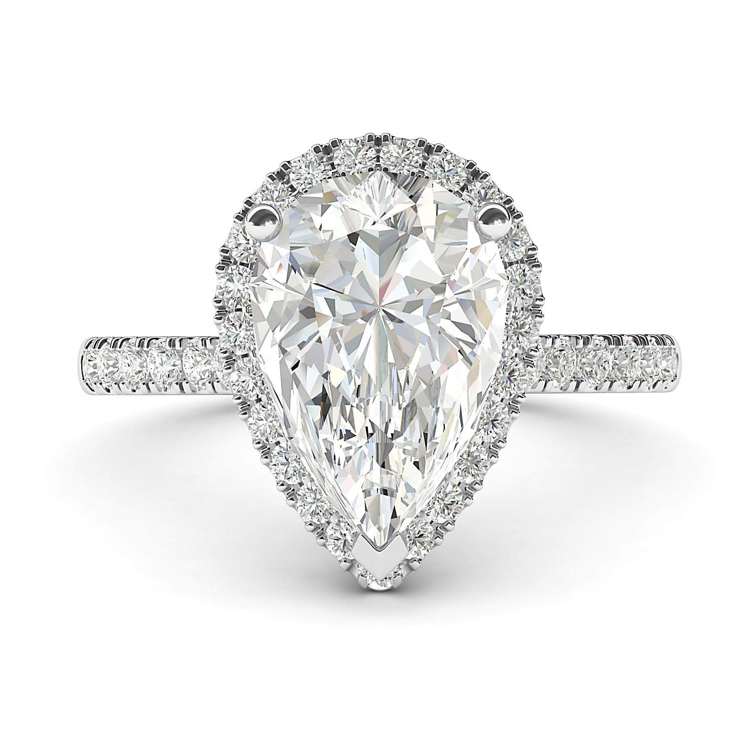 14k White Gold Simulated Pear-Shaped Diamond Halo Engagement Ring with Side Stones Promise Bridal Ring (7)