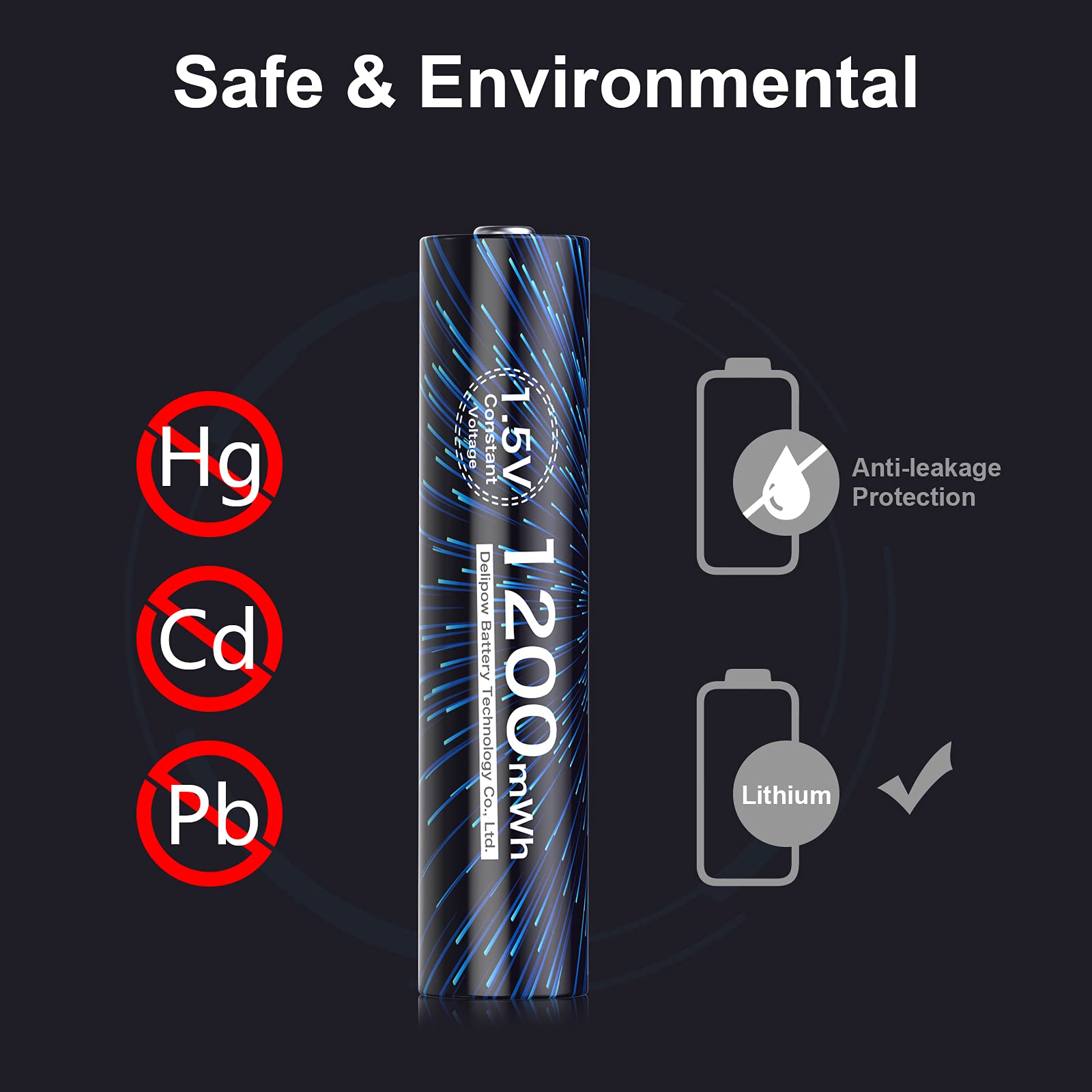 Deleepow Rechargeable Lithium AAA Batteries 1.5V 1200MWH Triple A Batteries 1500 Cycles 4-Pack