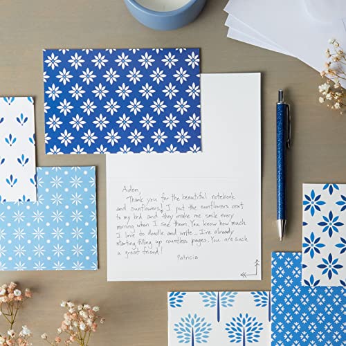 48 Pack Blue Stationery Notecards and Envelopes Set, 4x6-Inch All Occasion Thank You Notes for Birthdays, Business, 6 Floral Designs (Blank Inside)