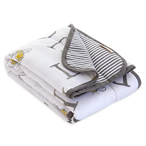 Burts Bees Baby Infant Reversible Blankets 100% Organic Cotton GOTS Certified - A-Bee-C Prints with Quilting Pattern Soft Nursery Blanket with 100% Polyester Fill for Size 30 x 40 Inch