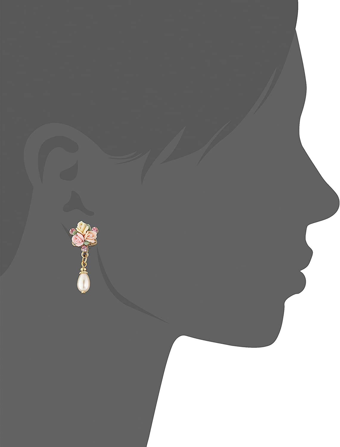 1928 Jewelry Women's Gold Tone Multi-Color Porcelain Rose Pink Crystal Faux Pearl Drop Post Earrings