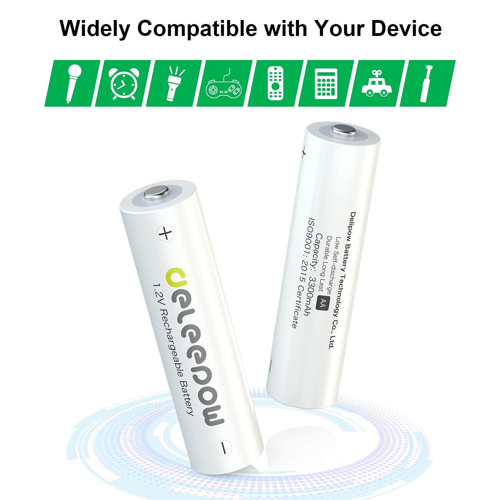 Deleepow Rechargeable AA Batteries High Capacity 3300mAh AA Battery 1.2V 8-Pack Double A Batteries with 8-Bay LCD Individual Charger